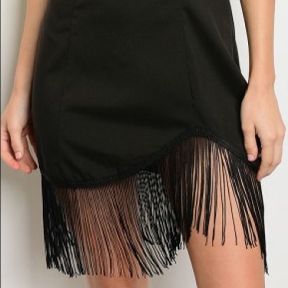 Dresses | Spaghetti Strap With Fringe Mini Black Dress | Poshmark